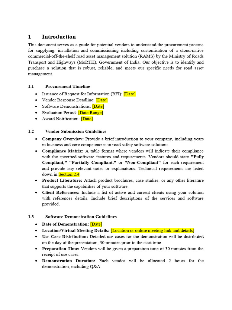 MoRTH RAMS Procurement Guide | PDF