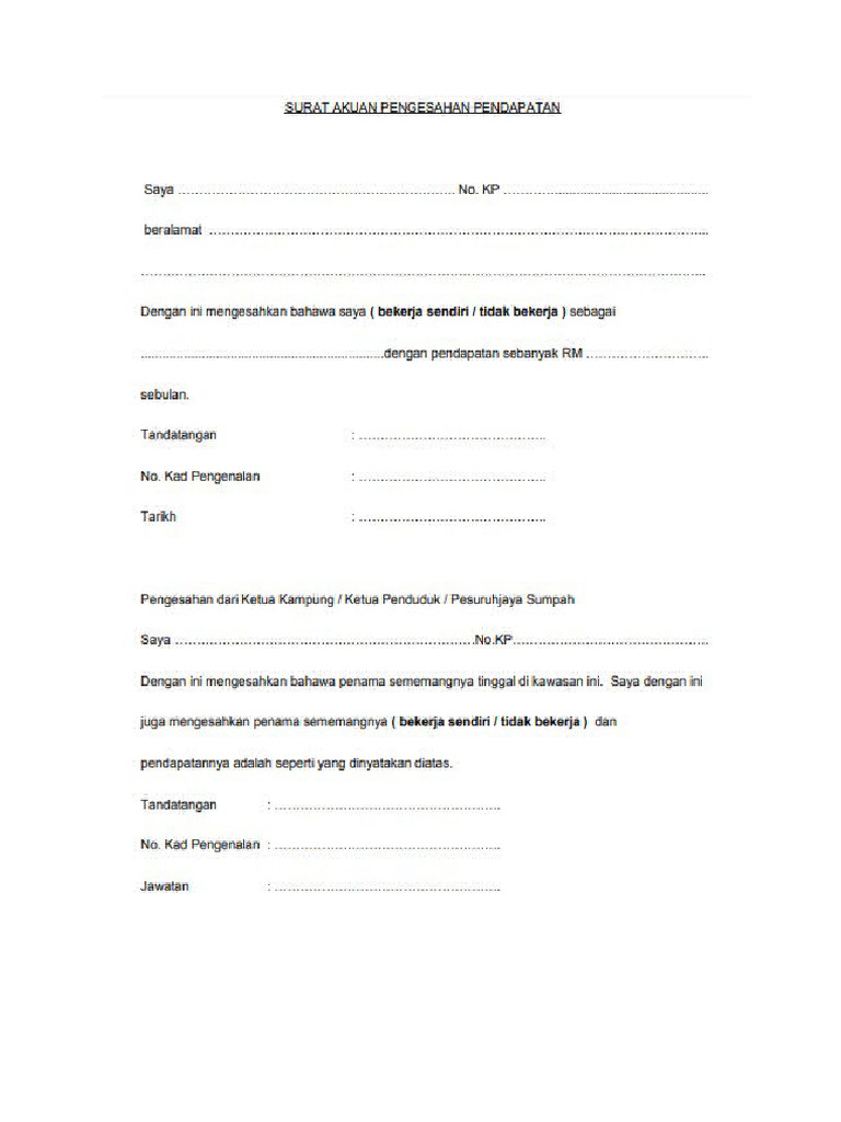 Surat Pengesahan Pendapatan Pdf