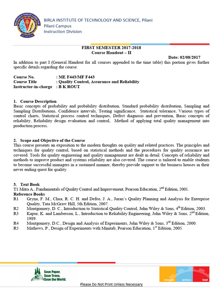 Me f443 MF f443 Quality Control Assurance and Reliability | PDF | Statistics | Analysis
