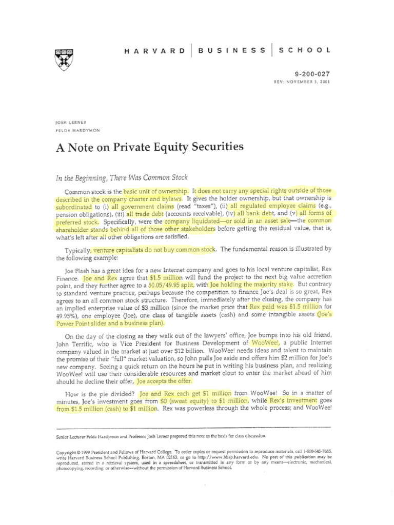 A Note On Private Equity Securities 1 | PDF