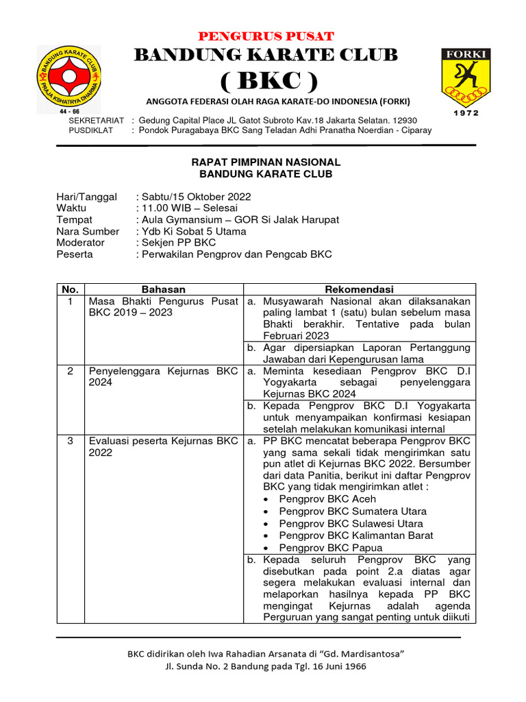 Hasil Rapimnas BKC 2022 | PDF