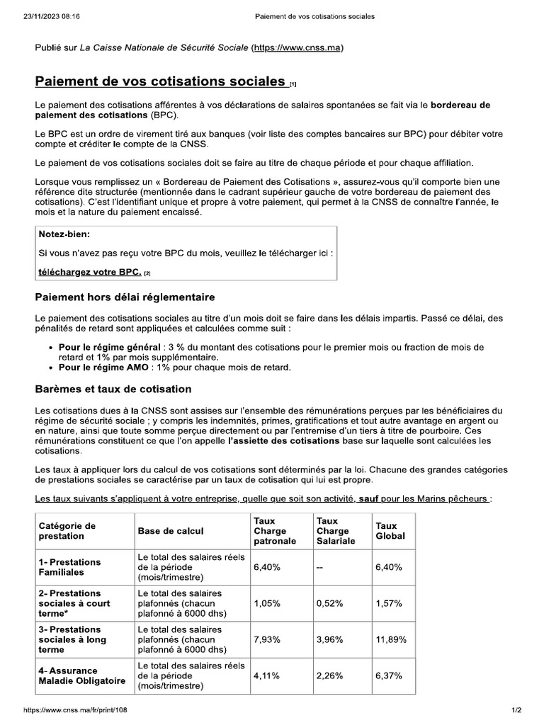 Paiement Et Cotisation CNSS | PDF