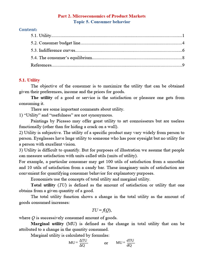 Lecture 5. Consumer Behavior | PDF | Utility | Marginal Utility