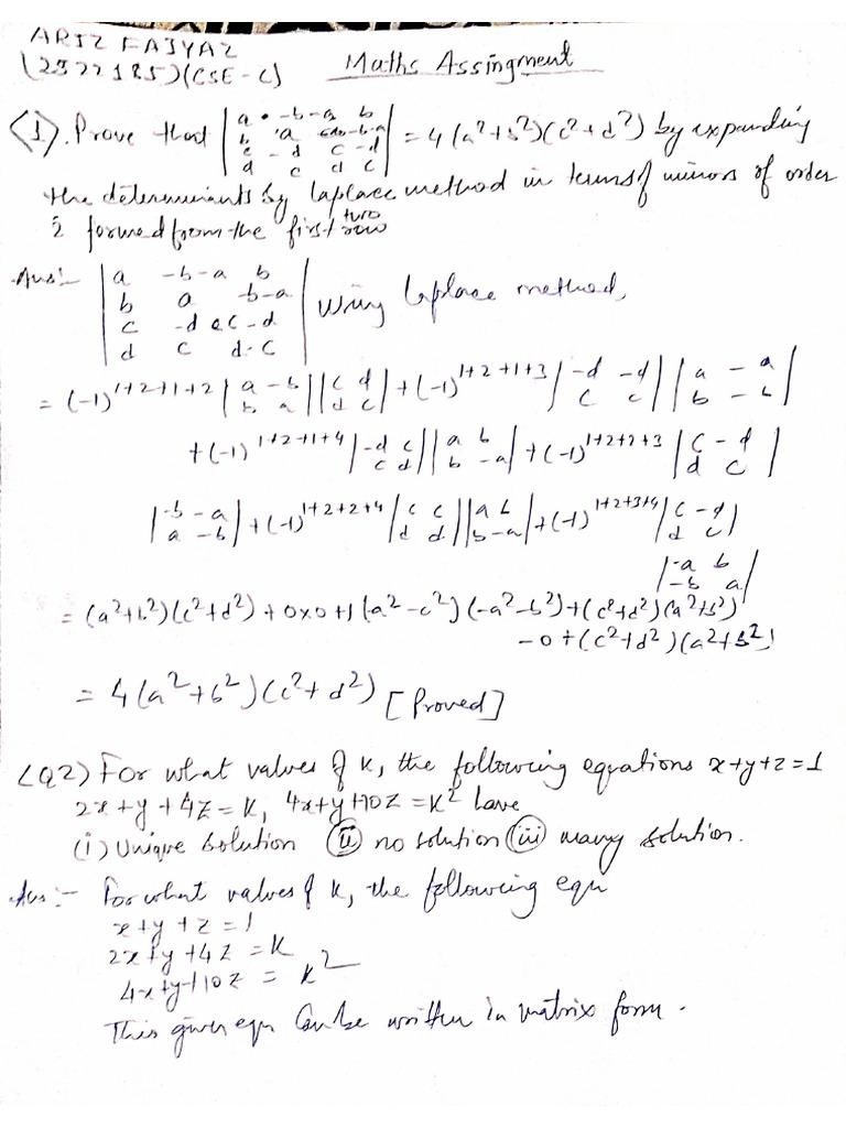Maths Assignment 1st Year Btech | PDF