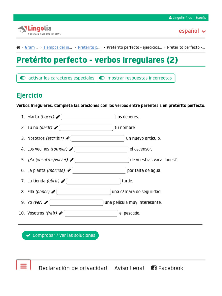 Ejercicios de pretérito perfecto irregular | PDF