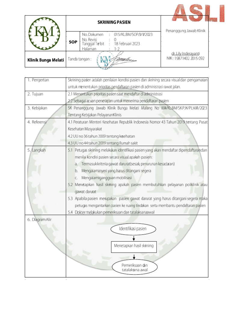 SOP Skrining Pasien | PDF