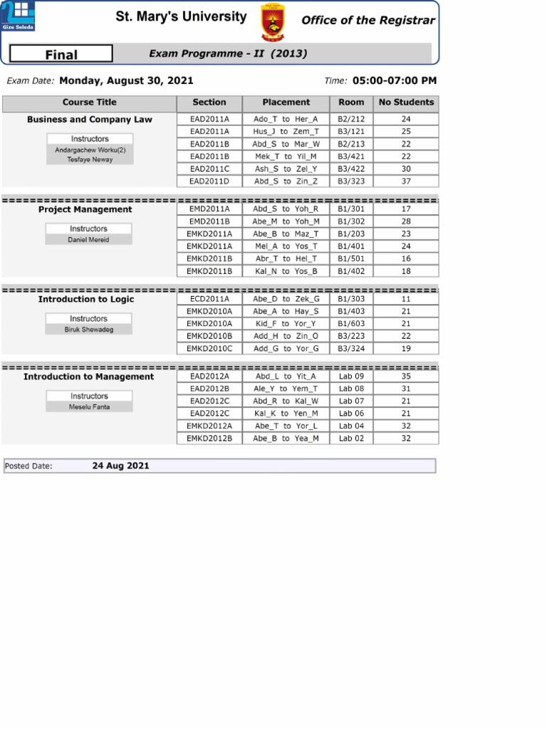 Final Exam Schedule, Extension | PDF