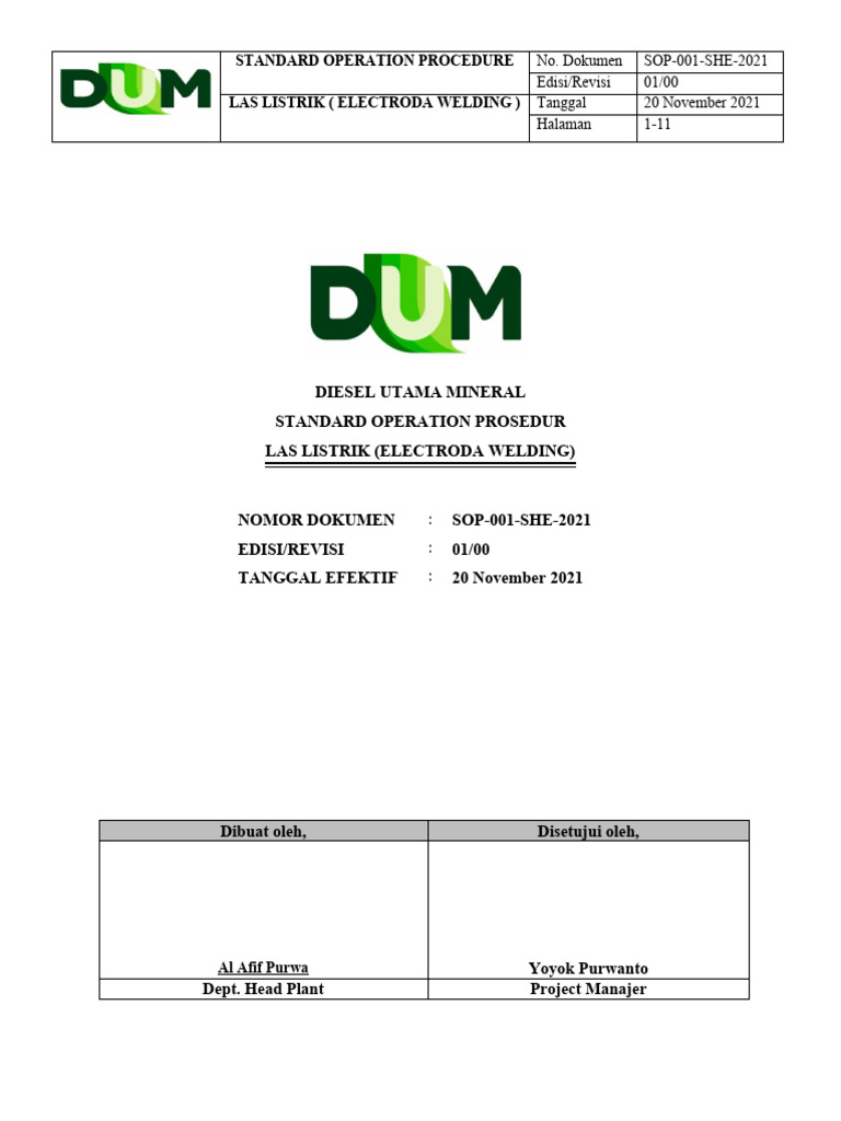 Sop Las Listrik (Electroda Welding) | PDF | Komputer | Teknologi & Rekayasa