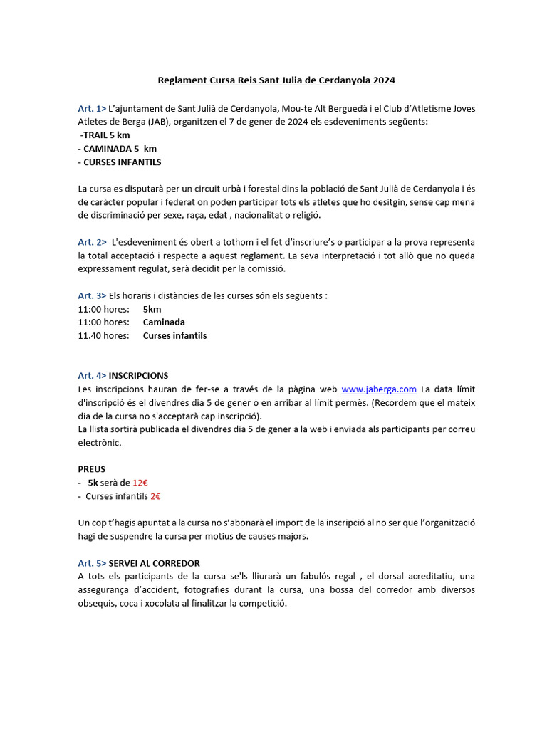 Reglament - CURSA - REIS - Sant Julià Trail - 2024 | PDF