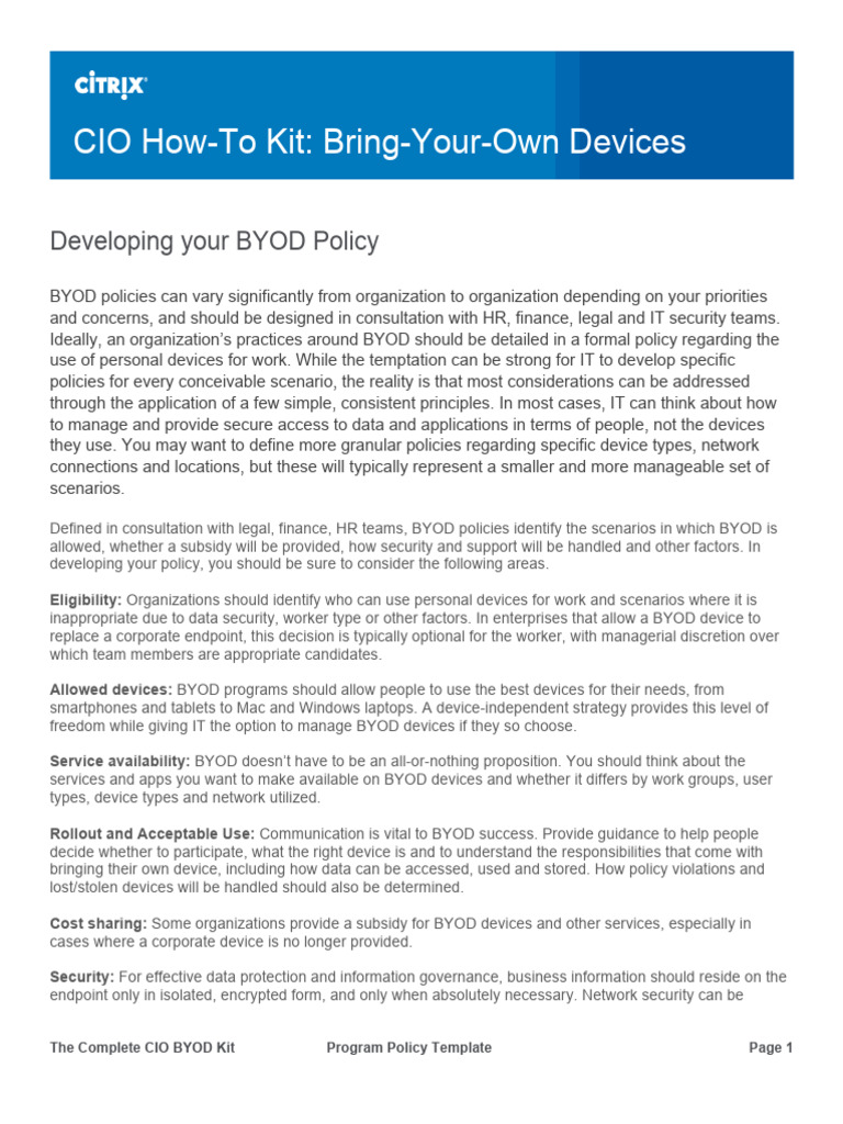CIO BYOD Program Policy Template | PDF | Android (Operating System ...