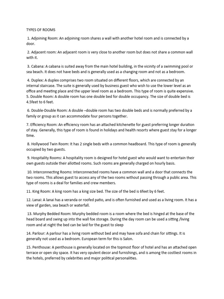 Types of Rooms and Meal Plans and Room Rates..chapter 3 | PDF | Room ...