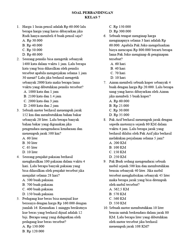 Perbandingan Kelas 7 | PDF