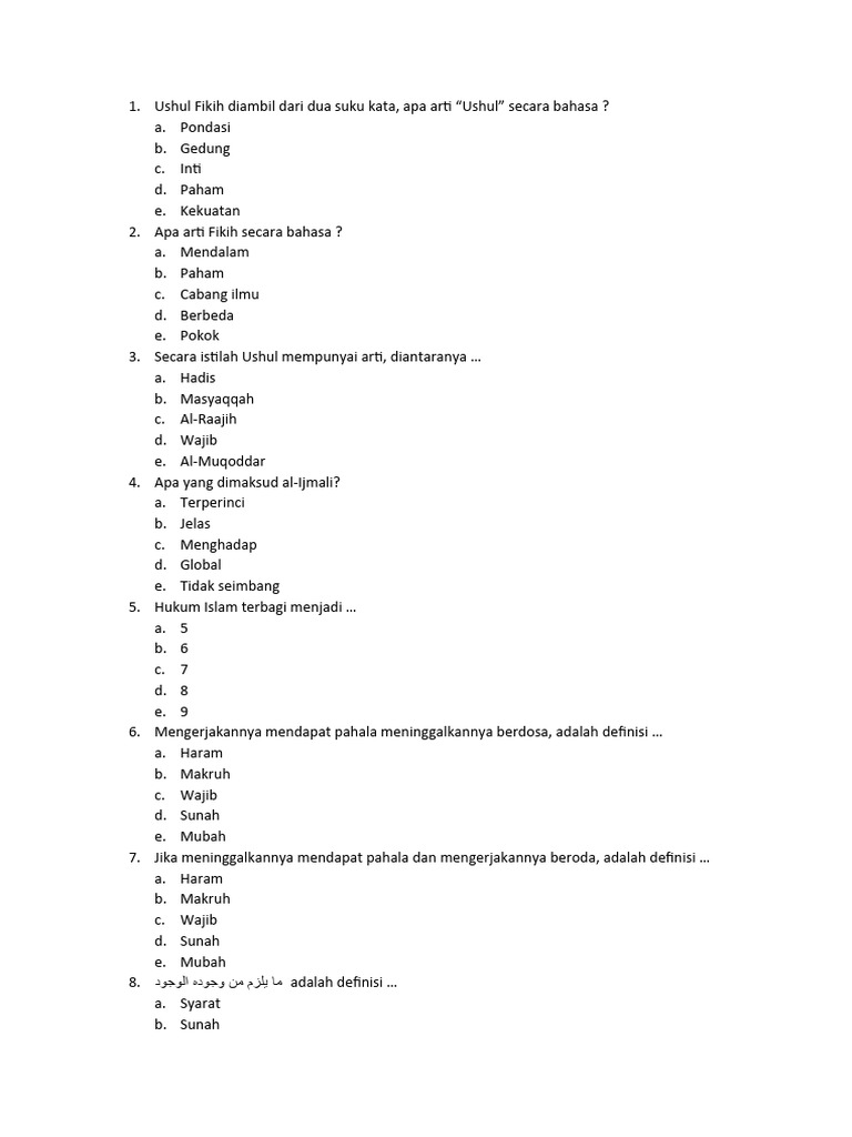 Contoh Soal Ushul Fikih 12 | PDF | Seni & Disiplin Bahasa