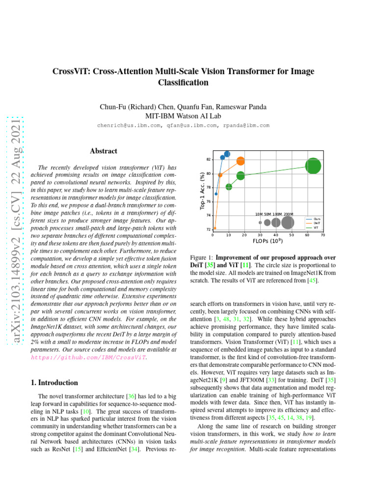 Crossvit Cross Attention Multi Scale Vision Transformer For Image Classification Pdf