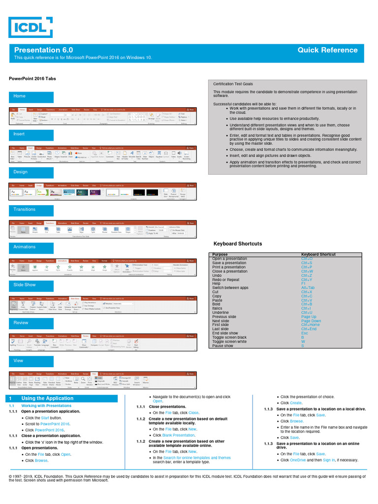 ICDL Presentation 2016 6.0 - QRG | PDF | Letter Case | Microsoft Power Point