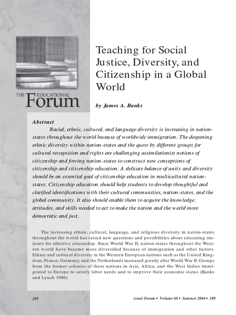 Teaching For Social Justice, Diversity, and Citizenship in A Global ...