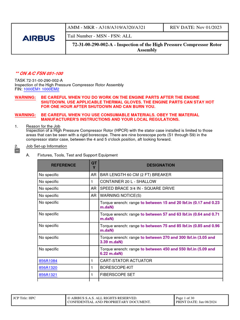 72-31-00-290-002-A - Inspection of The High Pressure Compressor Rotor ...