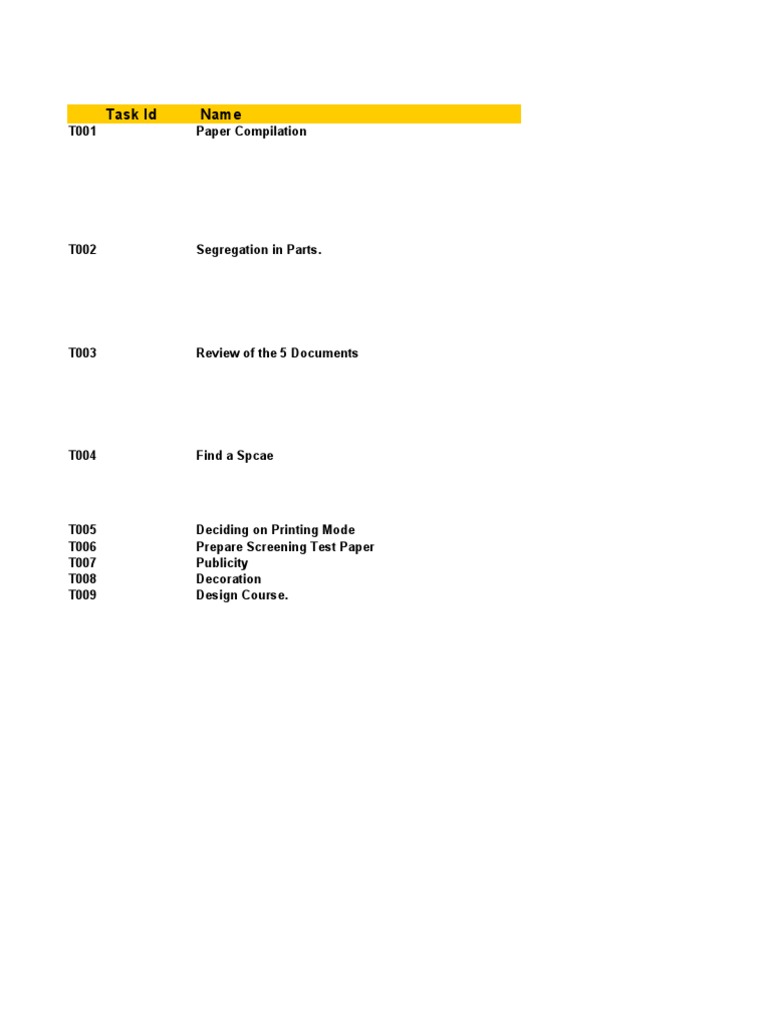 Task Id Name: Task List T001 Paper Compilation | PDF | Career & Growth
