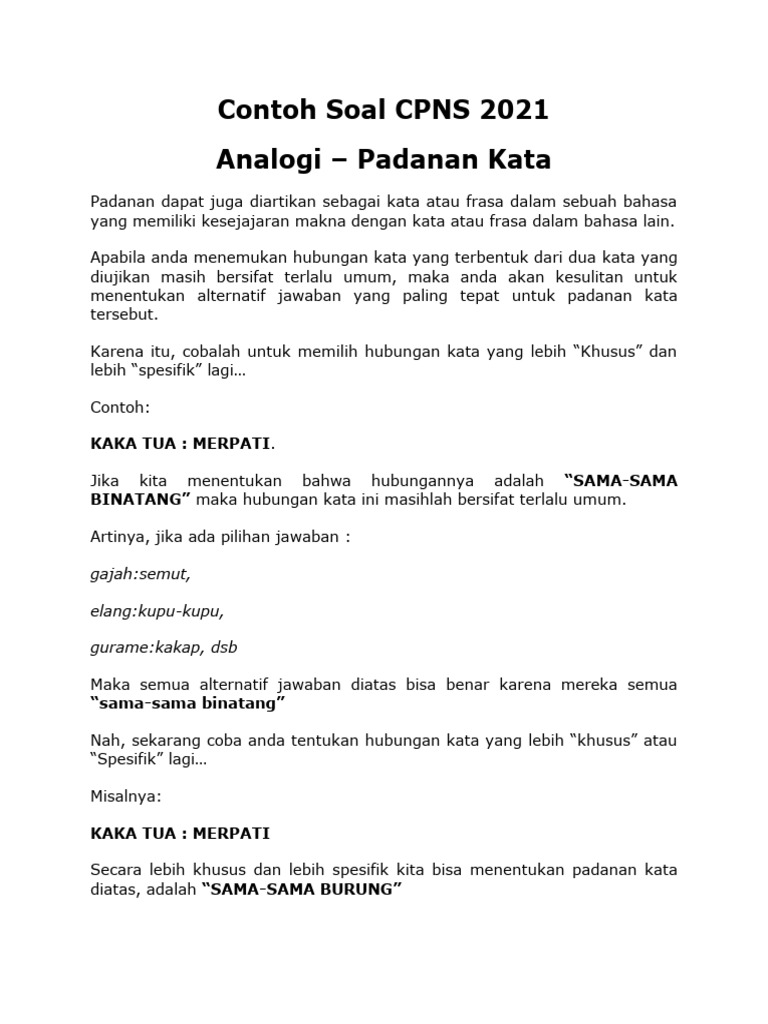 100 Contoh Soal CPNS Analogi - Padanan Kata | PDF