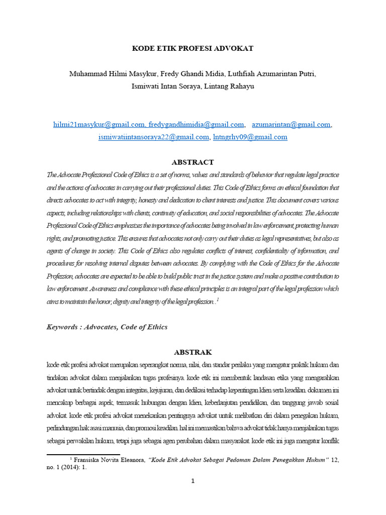 Jurnal kode etik profesi advokat | PDF | Integrity | Ethical Principles