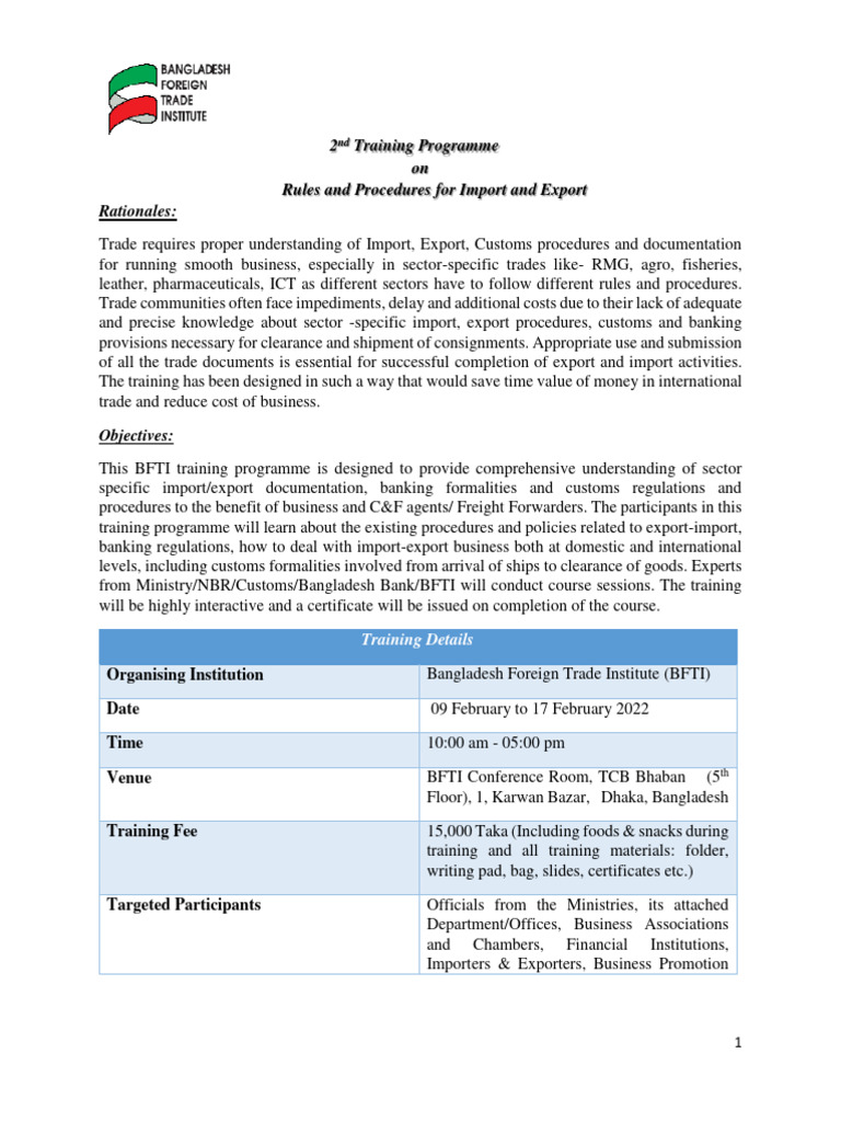 BFTI Course Module | PDF | Customs | Bangladesh
