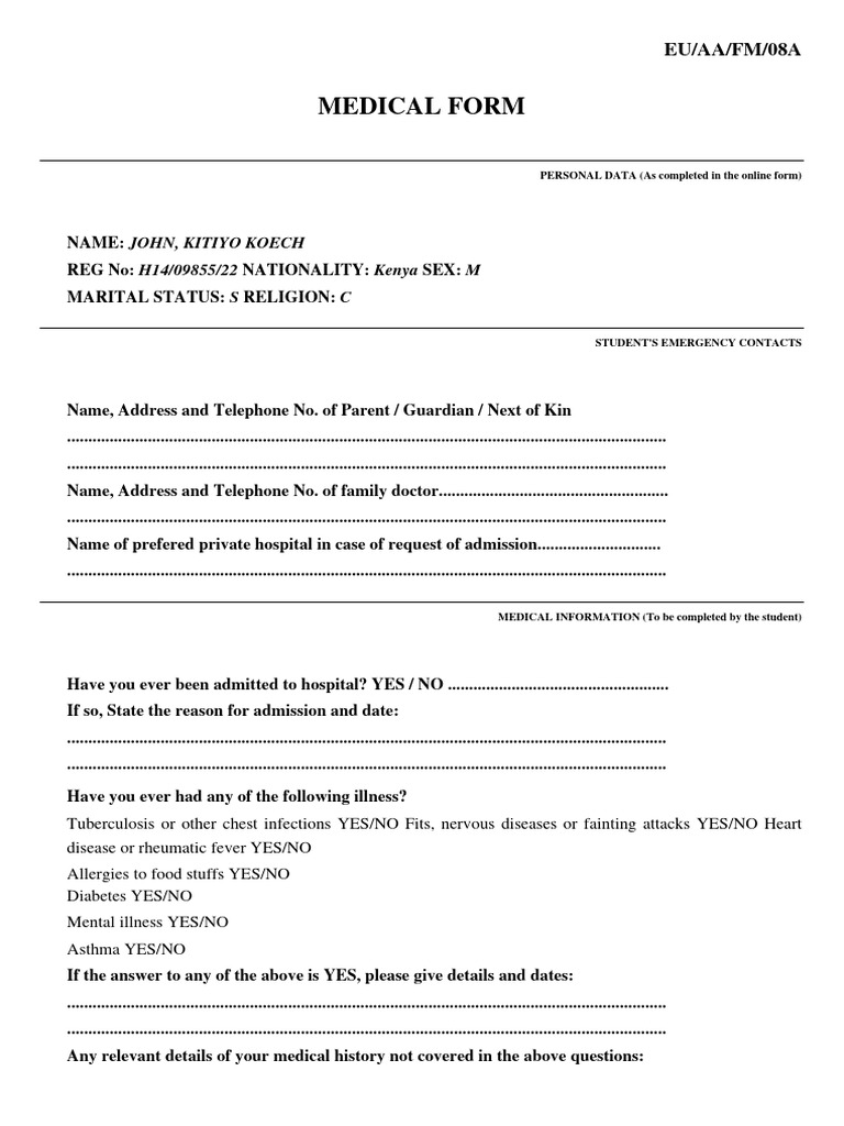 H14 09855 22 Medical Form | PDF | Epidemiology | Health Sciences