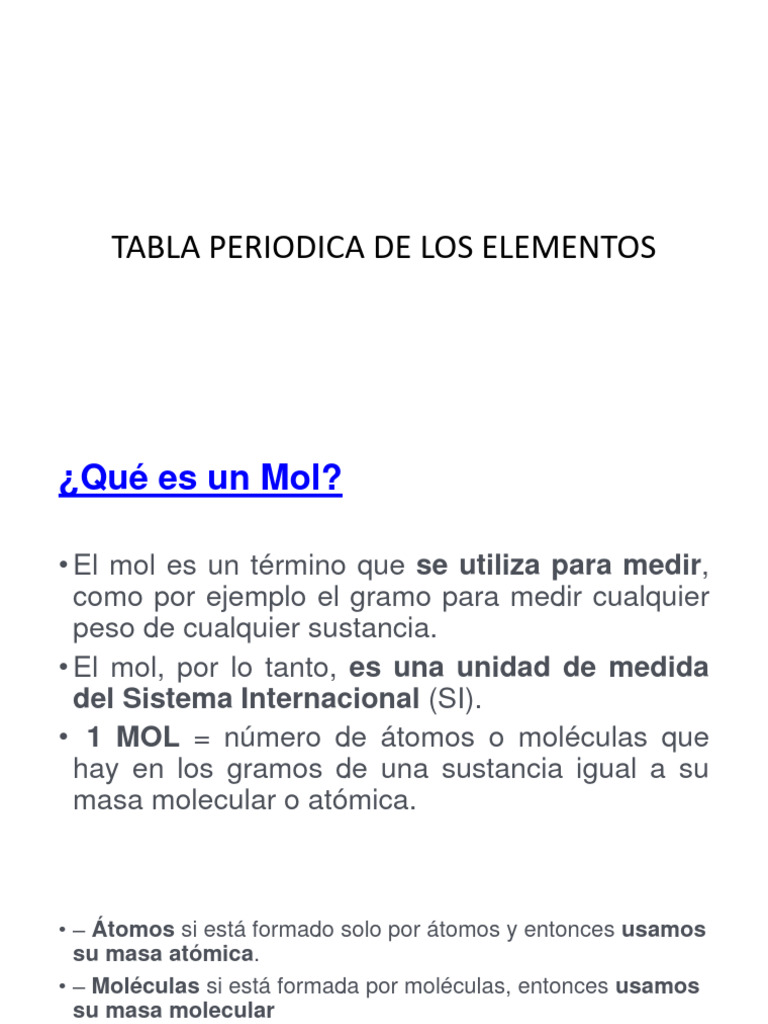 TABLA PERIODICA Y MOLARIDAD | PDF | Tabla periódica | Química