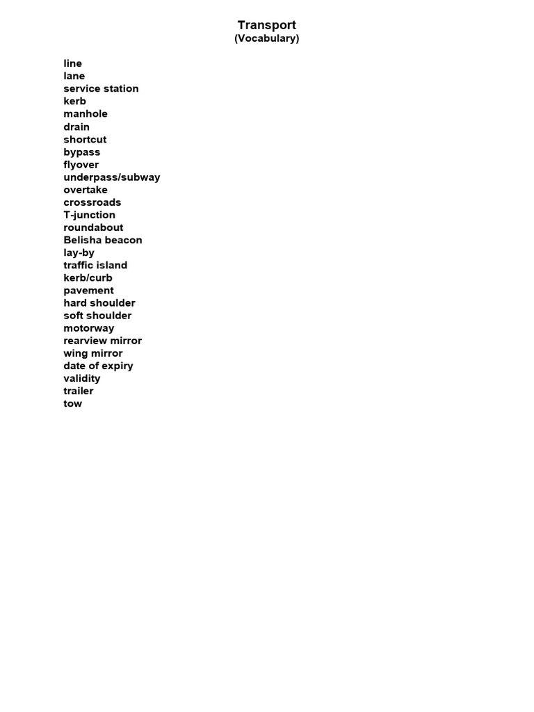 Transport Vocabulary and Test Guide | PDF | Technology & Engineering