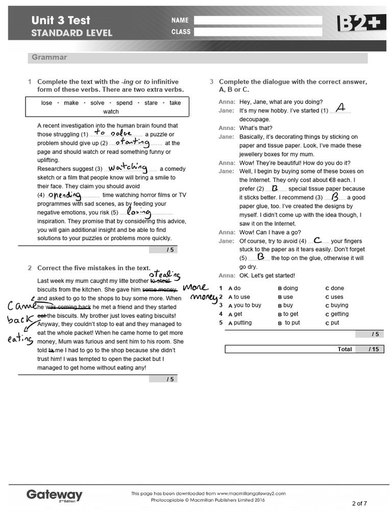 B2 Unit 3 Test Standard Pdf Fish Oil Omega 3 Fatty Acid
