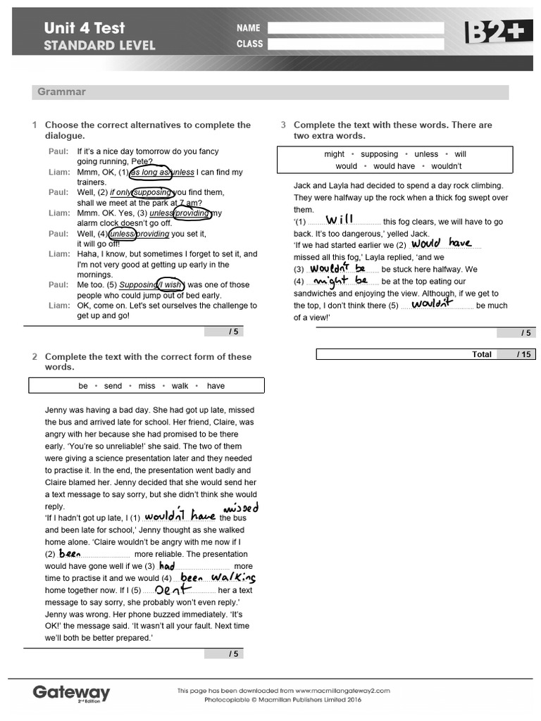 B2+ UNIT 4 Test Standard | PDF
