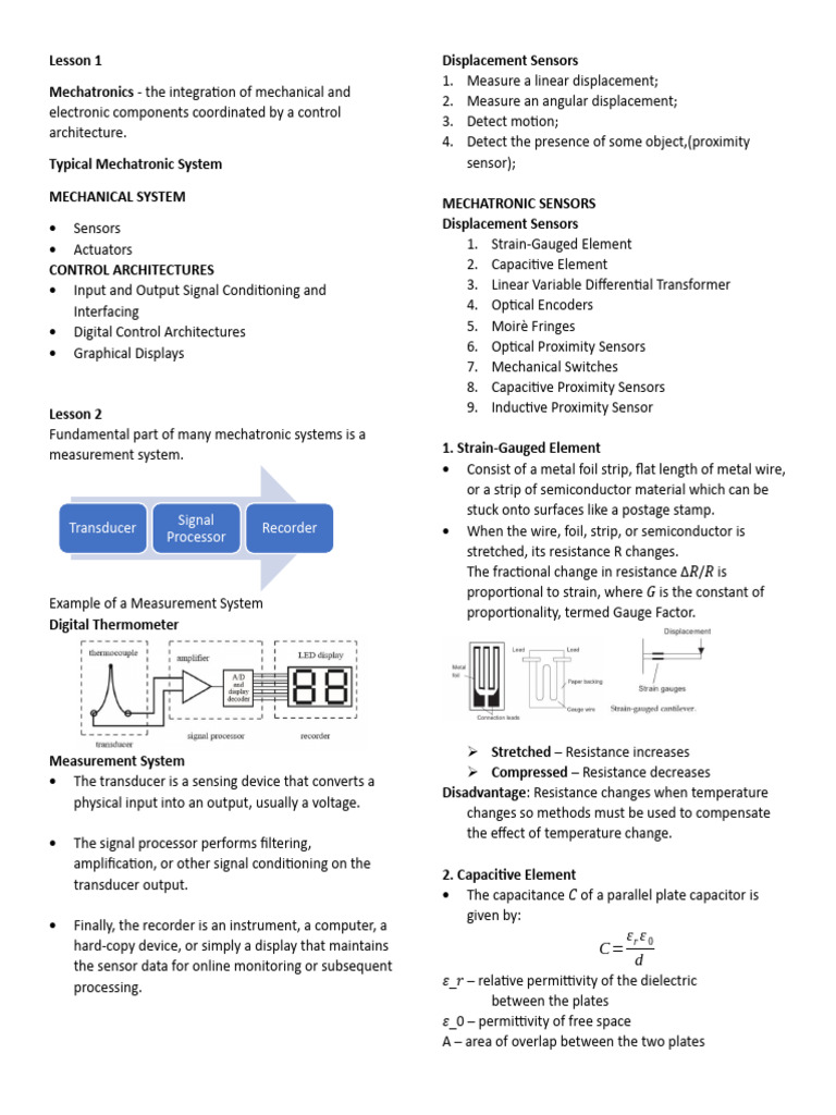 Mechatronic Systems Overview | PDF | Electrical Resistance And Conductance | Pressure Measurement
