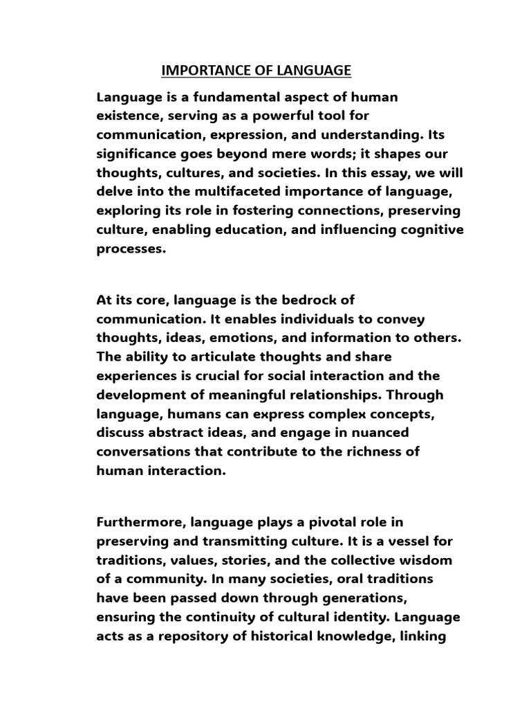 Importance of Language | PDF | Communication | Thought
