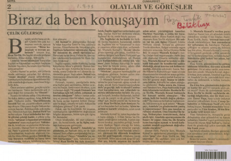 Rıza Tevfik: Biraz Da Ben Konuşayım | PDF