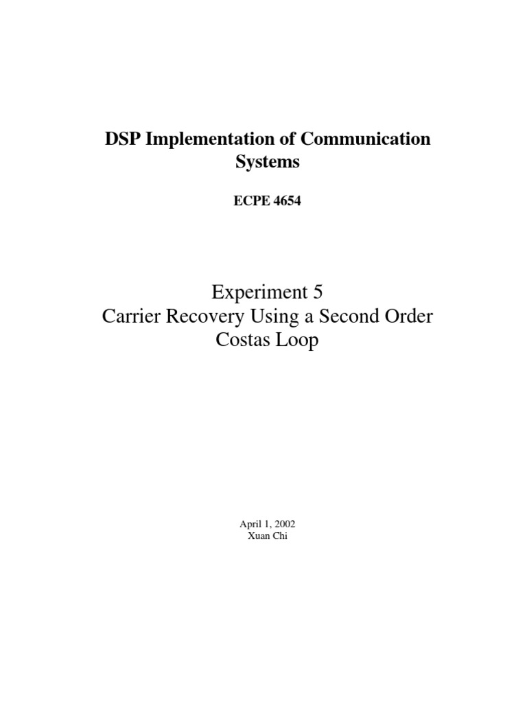 Carrier Recovery Using A Second Order Costas Loop | PDF ...