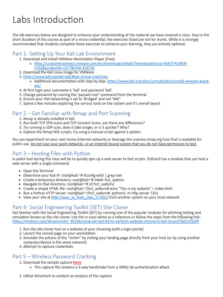 Lab Exercises - XFSC-7021-MC1 - Network Security Kali Linux - 49070 ...