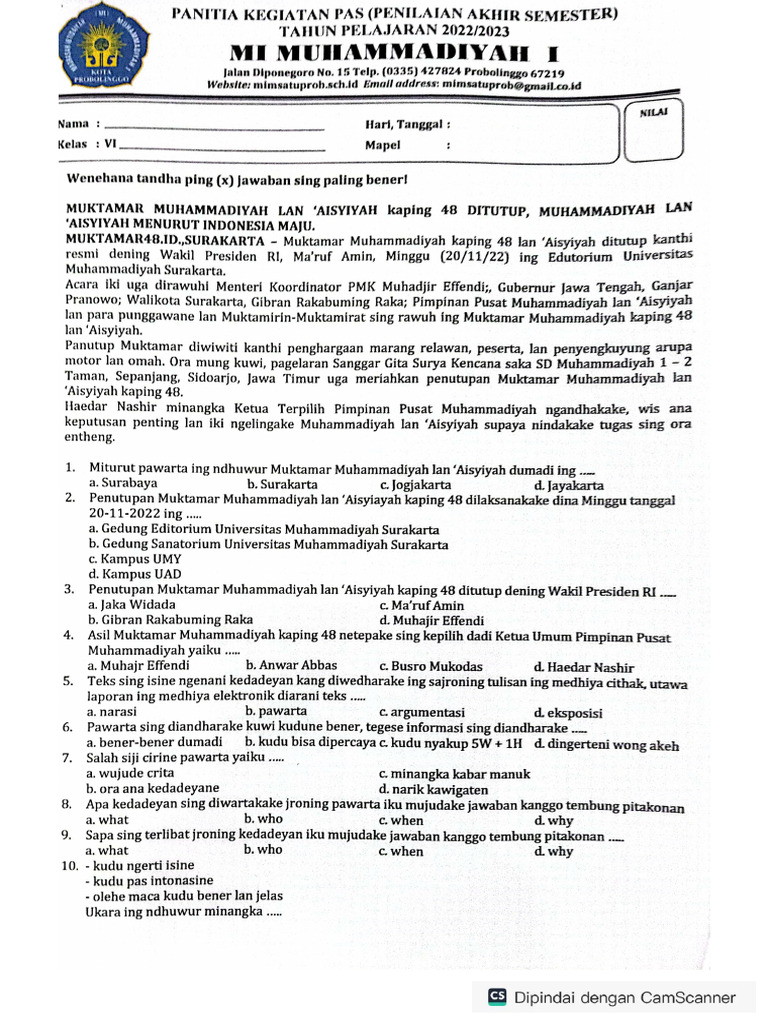 Latihan Pas B. Jawa | PDF