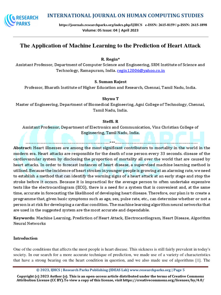 The Application of Machine Learning To The Prediction of Heart Attack ...