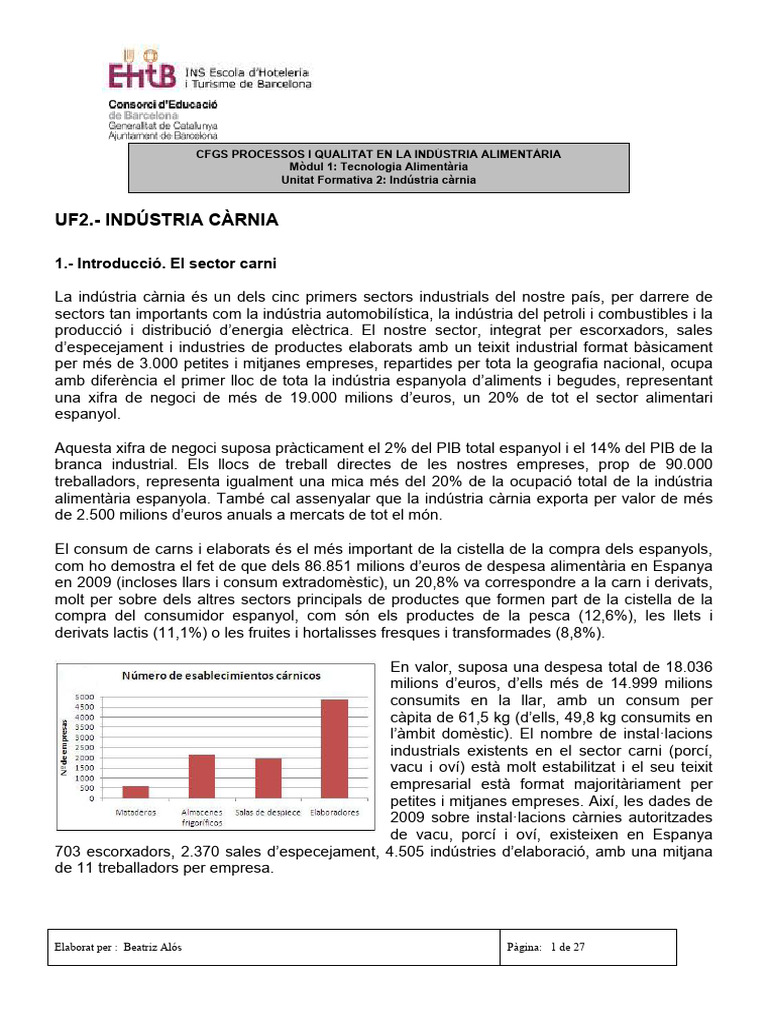 UF2 - Industria Càrnia (Apunts) | PDF