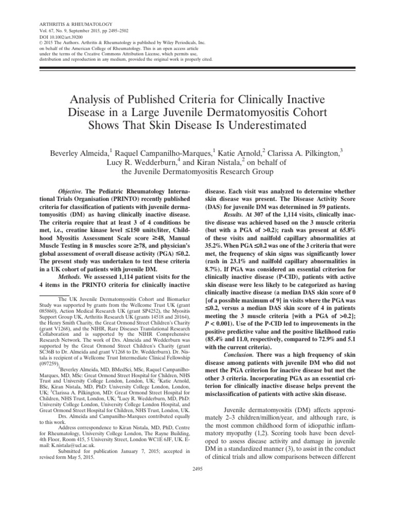 Analysis of Published Criteria For Clinically Inactive Disease in A ...