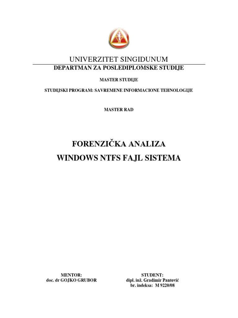 MR - Forenzička Analiza Windows NTFS Fajl Sistema | PDF