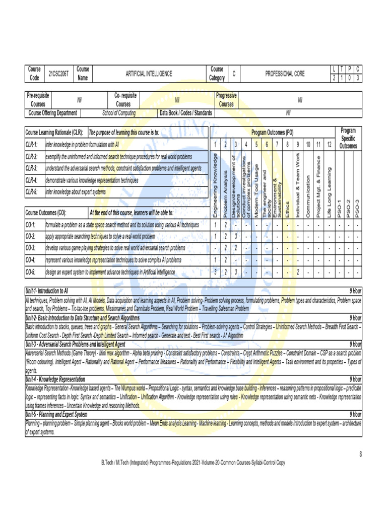 Syllabus | PDF | Artificial Intelligence | Intelligence (AI) & Semantics