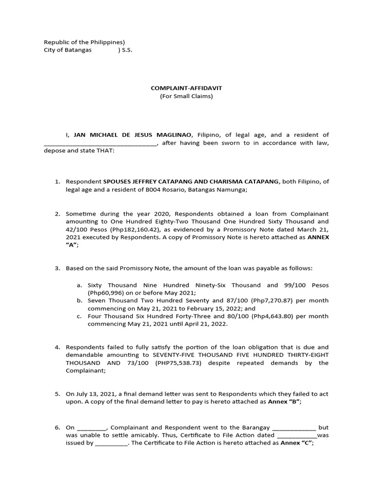 Affidavit (Small Claims) Brgy | PDF | Affidavit | Justice
