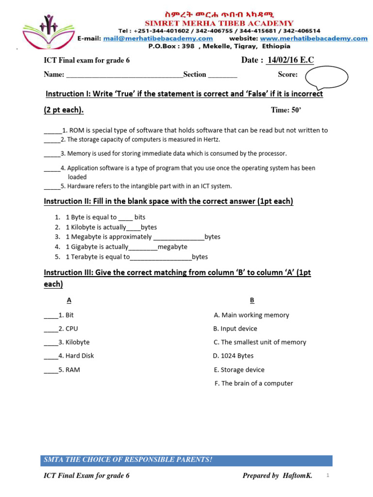 7th - Final - 2016 | PDF | Computer Data Storage | Byte