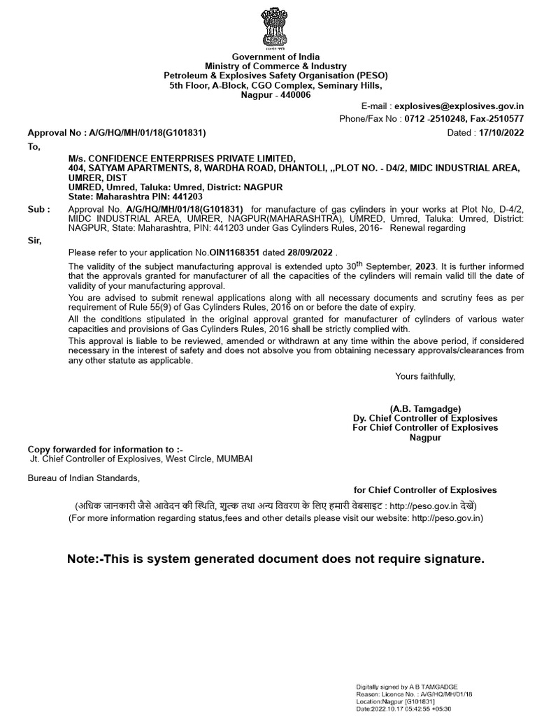 PESO Licence Renewal | PDF