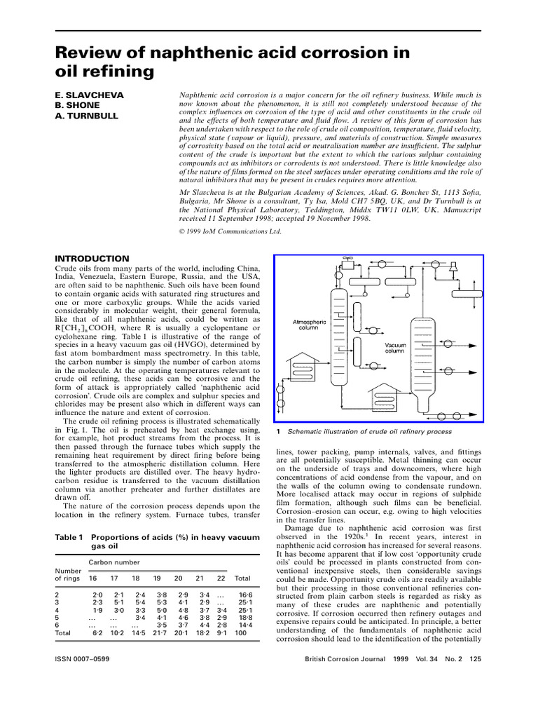 Review of Naphthenic Acid Corrosion in Oil Refining | Download Free PDF ...