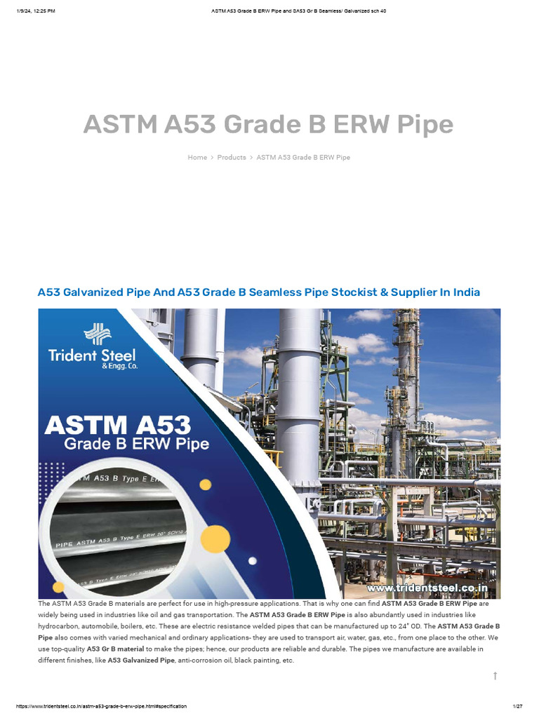ASTM A53 Grade B ERW Pipe and SA53 GR B Seamless - Galvanized SCH 40 | PDF