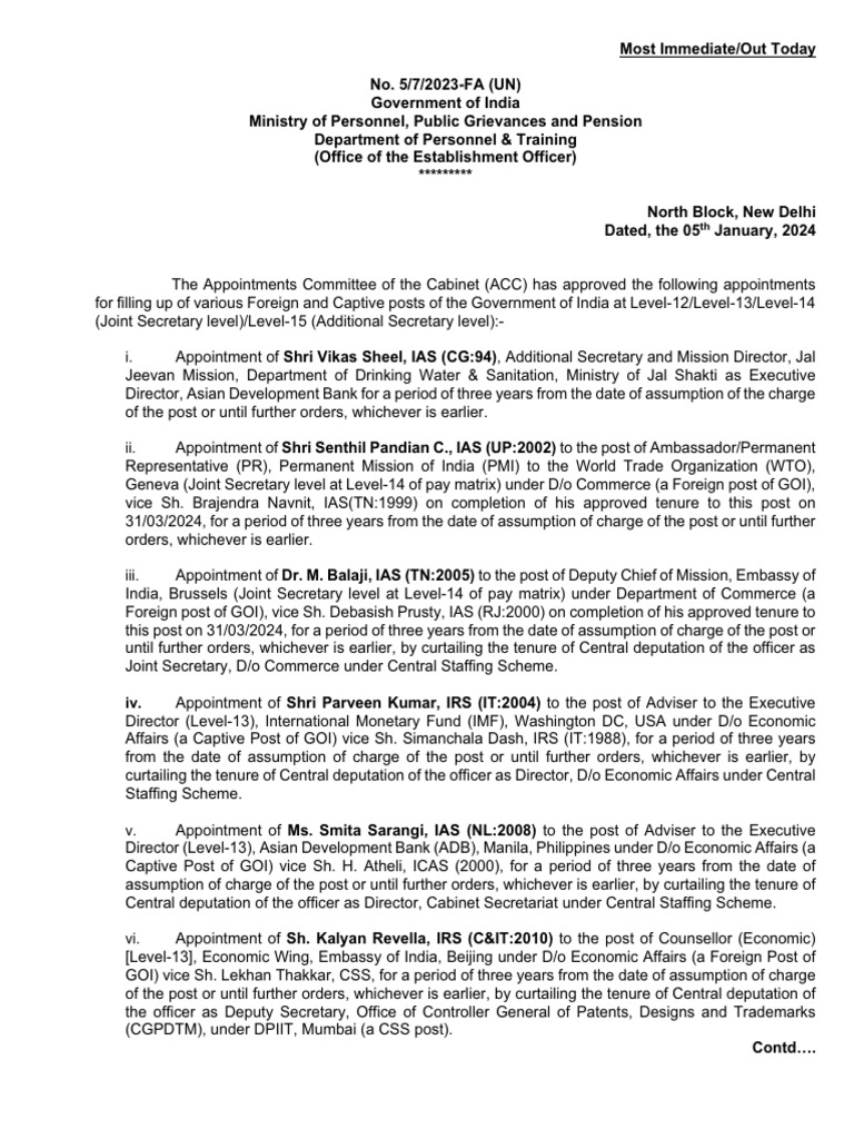 Order of 7 Foreign and Captive Posts of GOI | PDF