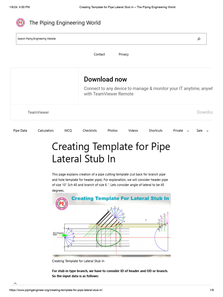 45° Pipe Lateral Stub In Template | PDF | Pipe (Fluid Conveyance) | Circle