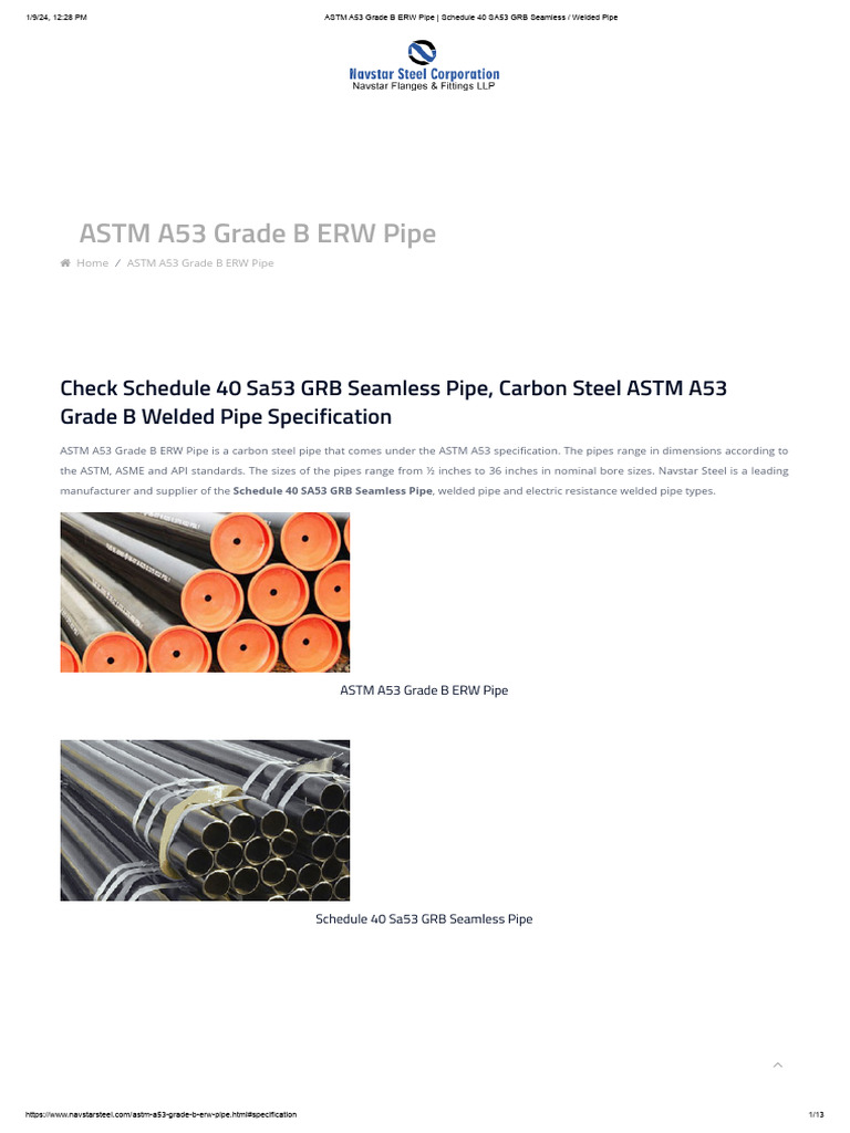 ASTM A53 Grade B ERW Pipe - Schedule 40 SA53 GRB Seamless - Welded Pipe | Download Free PDF ...