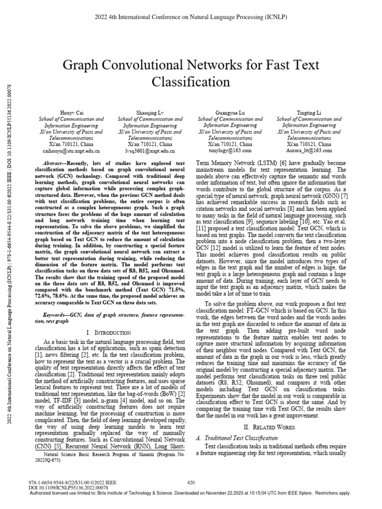 Graph Convolutional Networks For Fast Text Classification | PDF